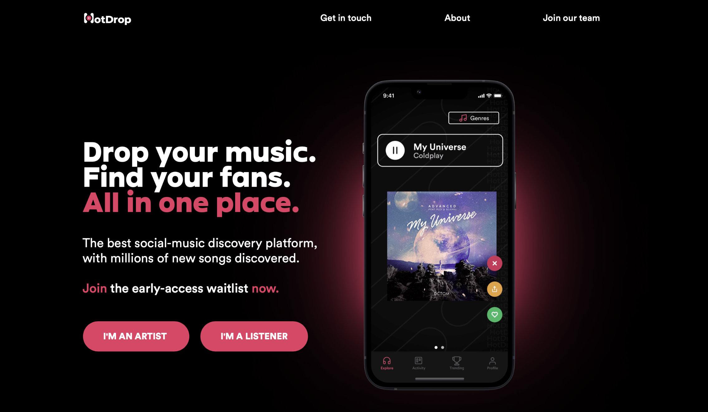 HotDrop - Connect undiscovered artists with superfans